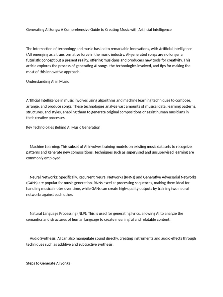 Generating AI Songs A Comprehensive Guide To Creating Music With ...