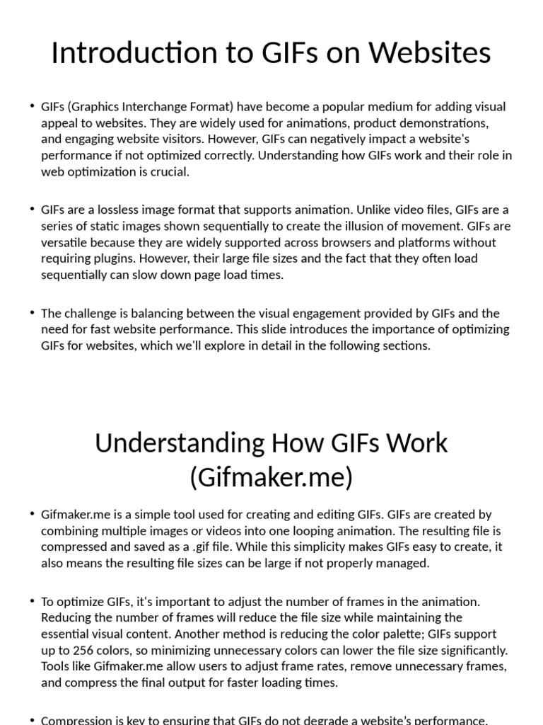 Optimizing GIFs Presentation | PDF | Data Compression | Frame Rate