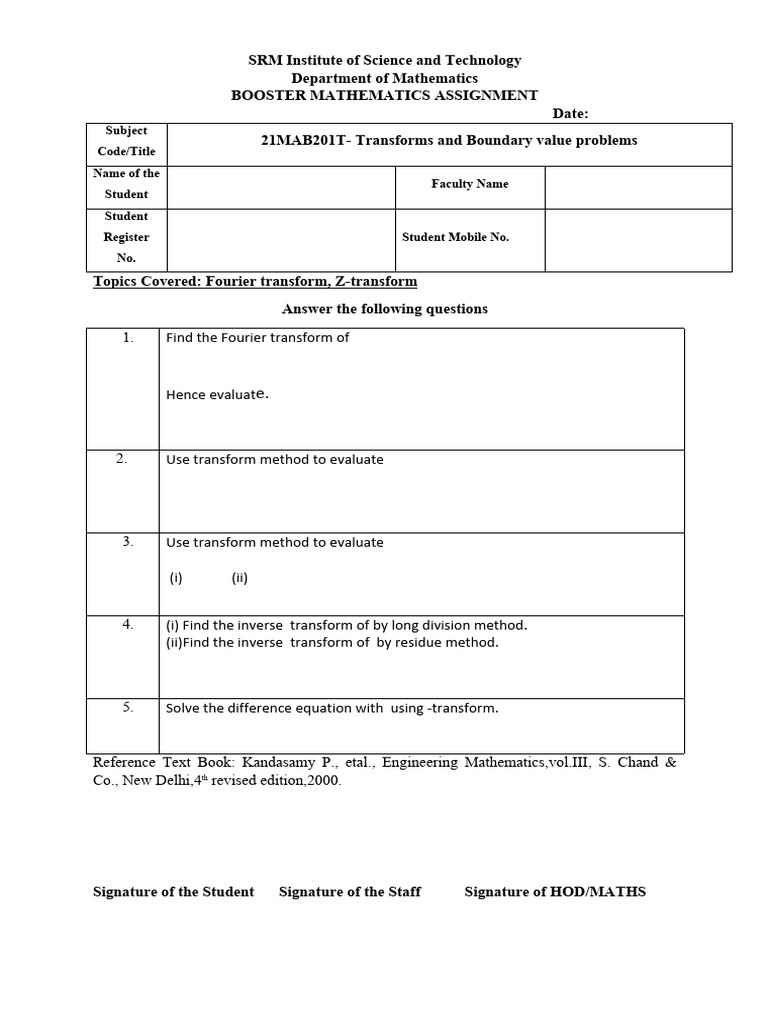 Booster Assignment for-FT-III - TBVP (21MAB201T) QP | PDF