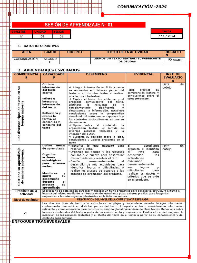 SESIÓN N° 1 SEGUNDO (1) | PDF | Evaluación | Maestros
