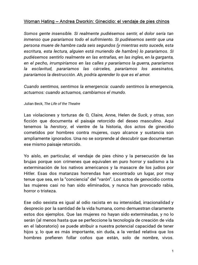 Andrea Dworkin Woman Hating Cap 6 Traducido | PDF | Belleza | Amor