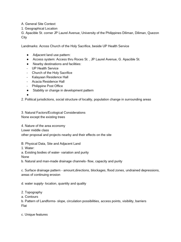 Site Analysis Checklist | PDF | Parking Lot | Parking