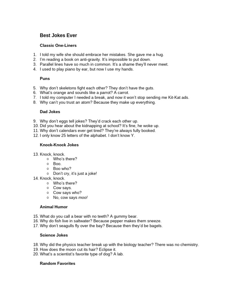 Best Jokes Ever: Classic One-Liners | PDF