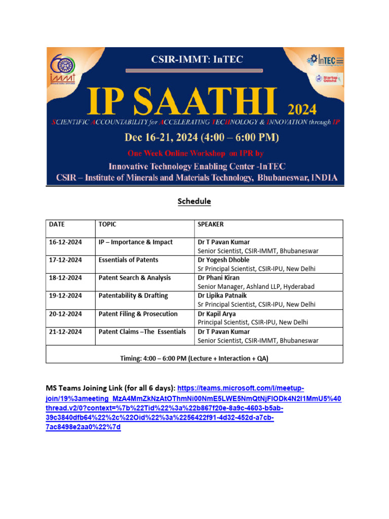 Schedule-Ip Saathi 2024 | PDF