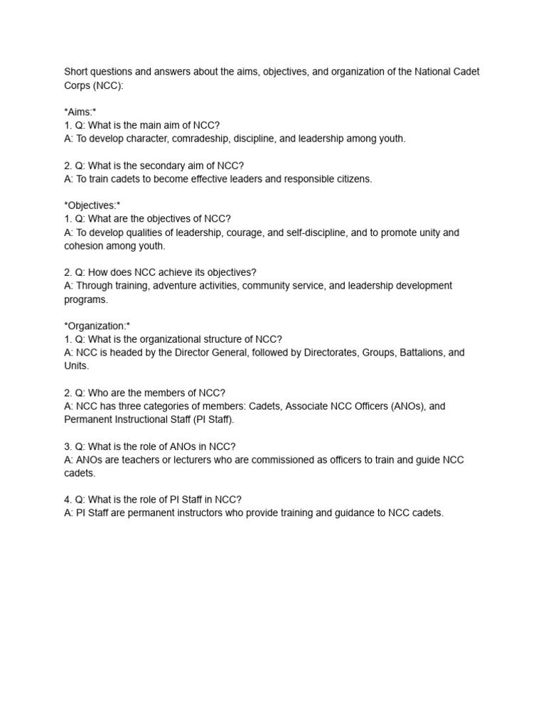 Aims objectives and Organisation NCC | PDF