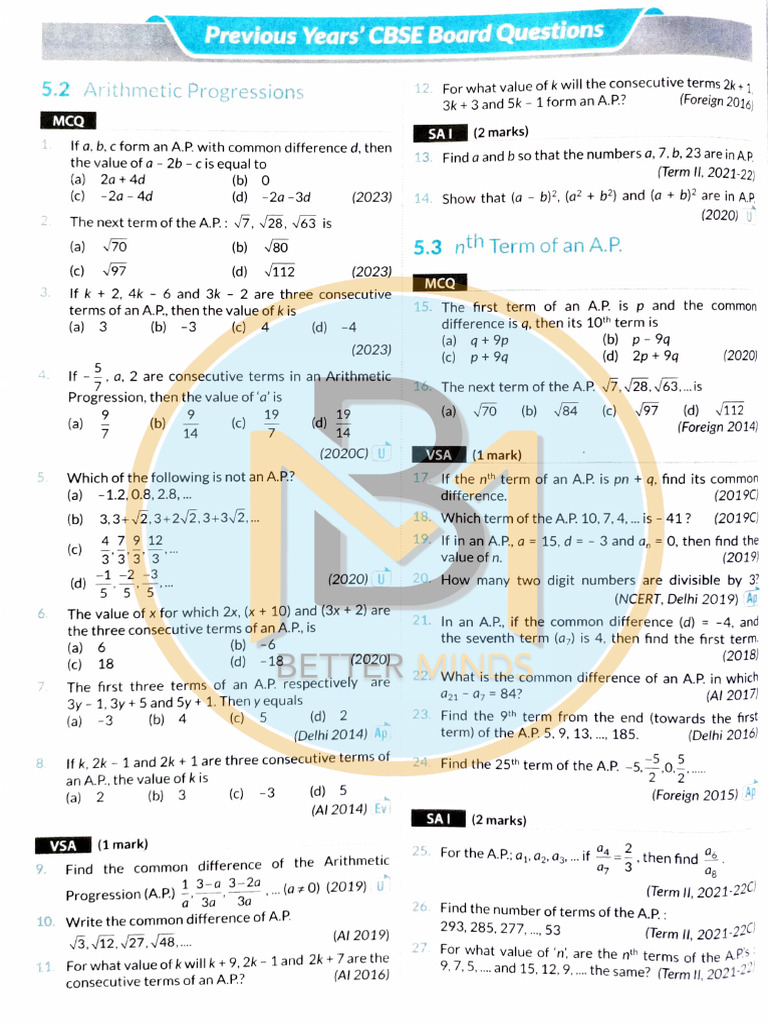 Arithmetic Progression PYQs | PDF | Arithmetic | Mathematics