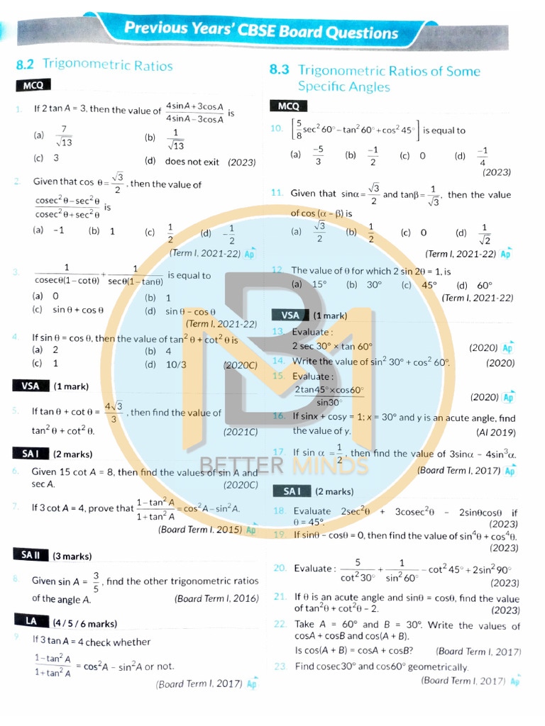Introduction to Trigonometry PYQs | PDF | Trigonometric Functions ...