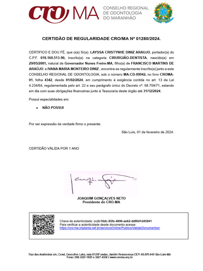 CERTIDAO DE REGULARIDADE PROFISSIONAL | PDF
