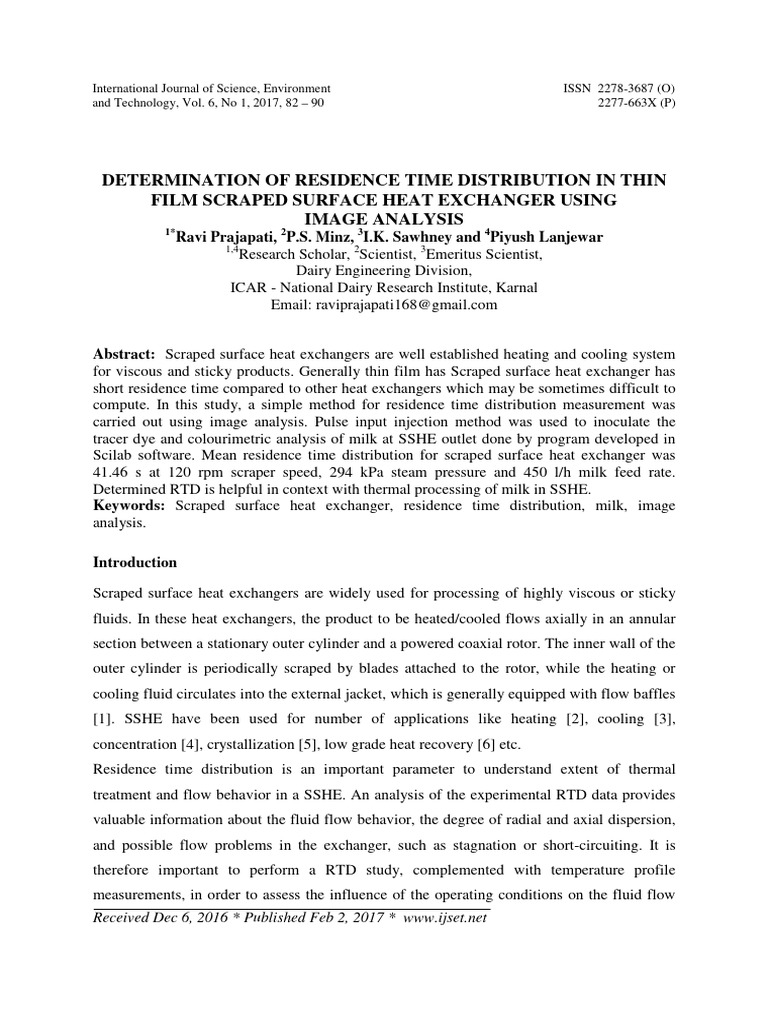 Determination of Residence Time Distribution in Thin Film SSHE | PDF ...
