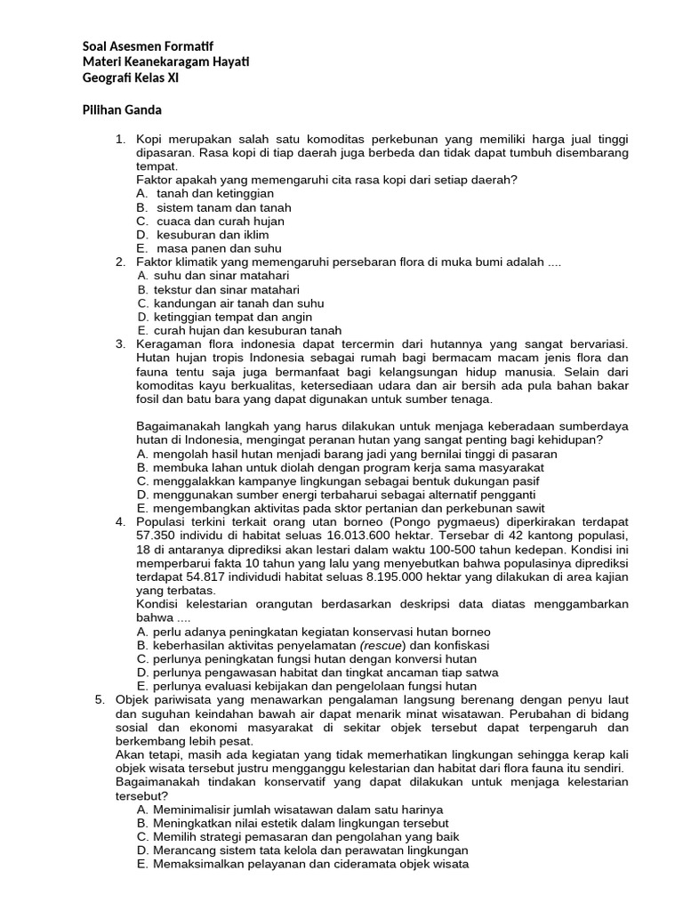 Soal Asesmen Formatif Keanekaragaman Hayati | PDF