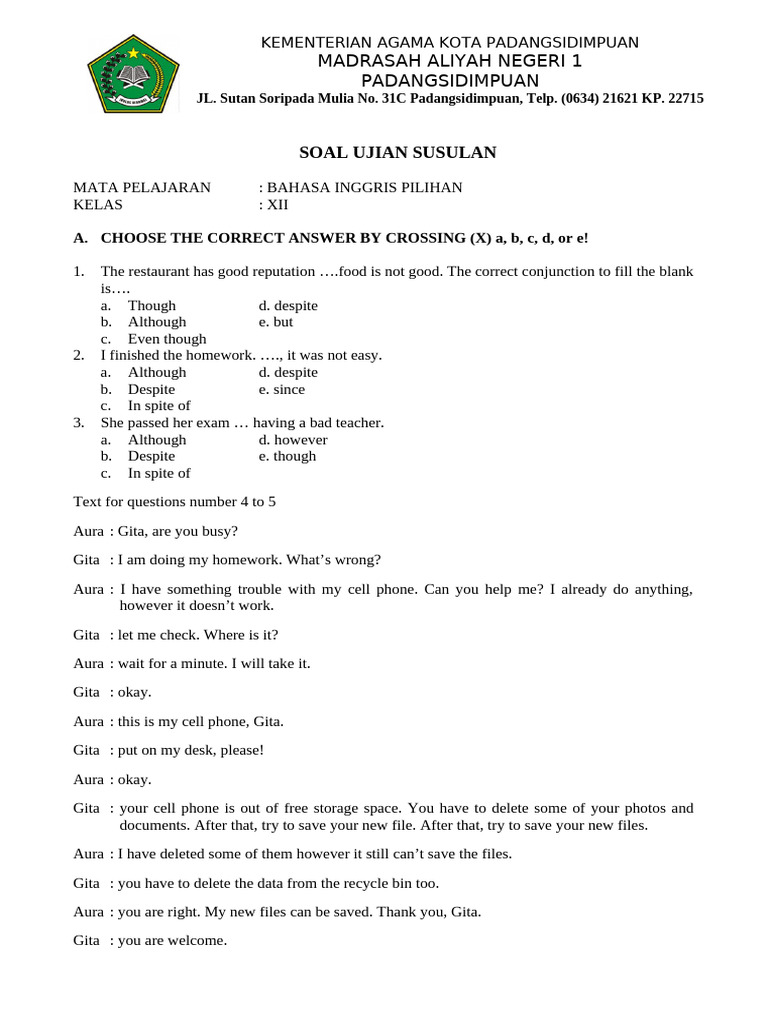 UJIAN SUSULAN 2024 | PDF