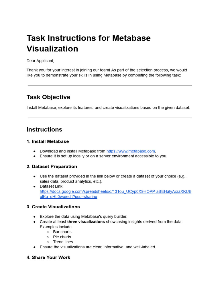 Task Instructions For Metabase Visualization | PDF