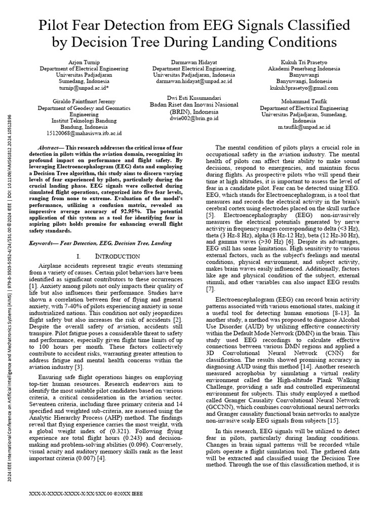 Pilot Fear Detection From EEG Signals Classified by Decision Tree During Landing Conditions ...