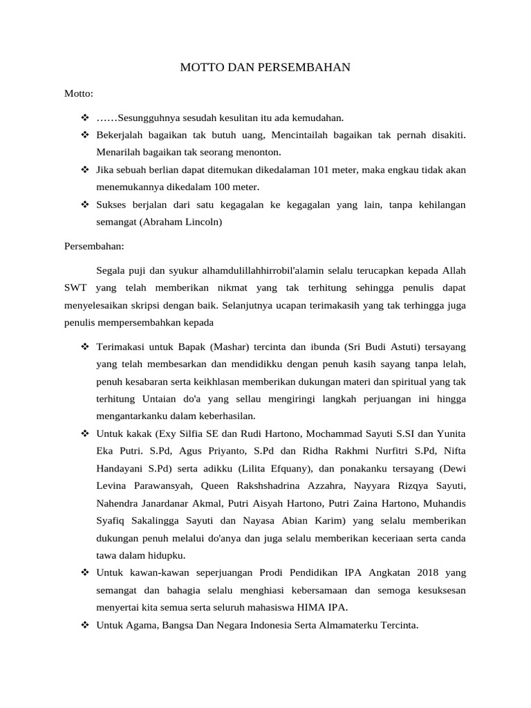 Motto Dan Persembahan | PDF
