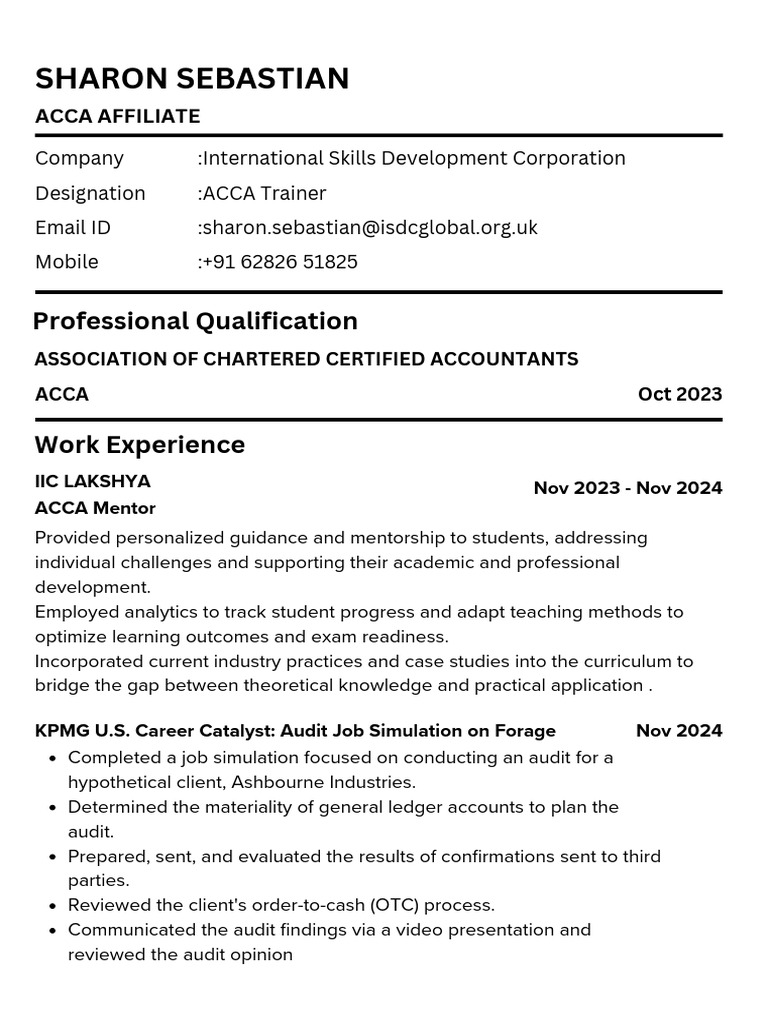 Profile Sharon Sebastian ISDC SBL | PDF