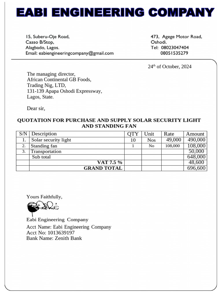 Quotation For Purchase and Supply Solar Security Light and Standing Fan ...