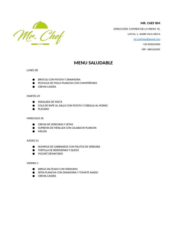Menu Saludable 1 | PDF