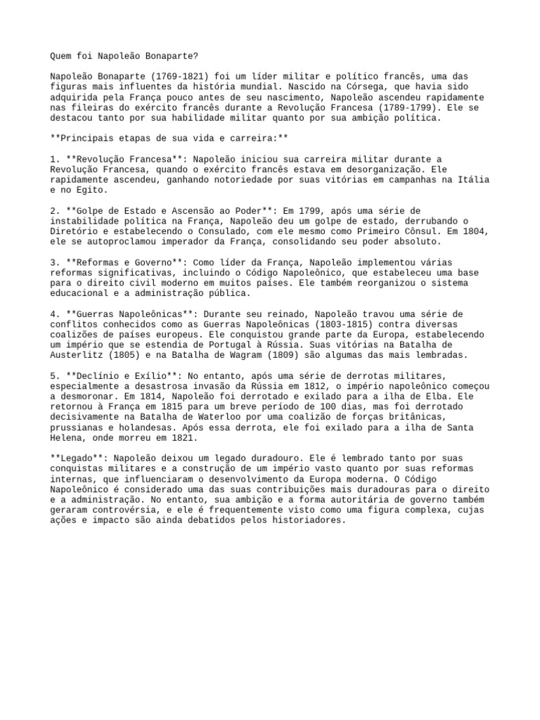 Quem Foi Napoleão Bonaparte | PDF | Napoleão | Primeiro Império Francês
