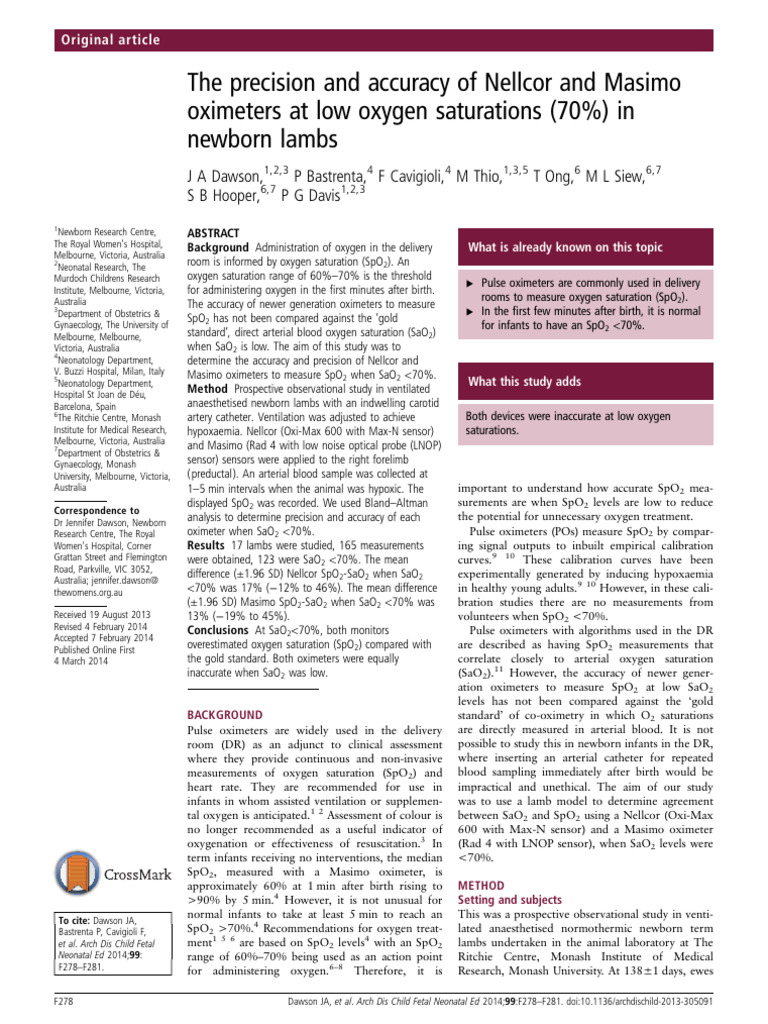 The Precision and Accuracy of Nellcor An | PDF | Medical Specialties ...