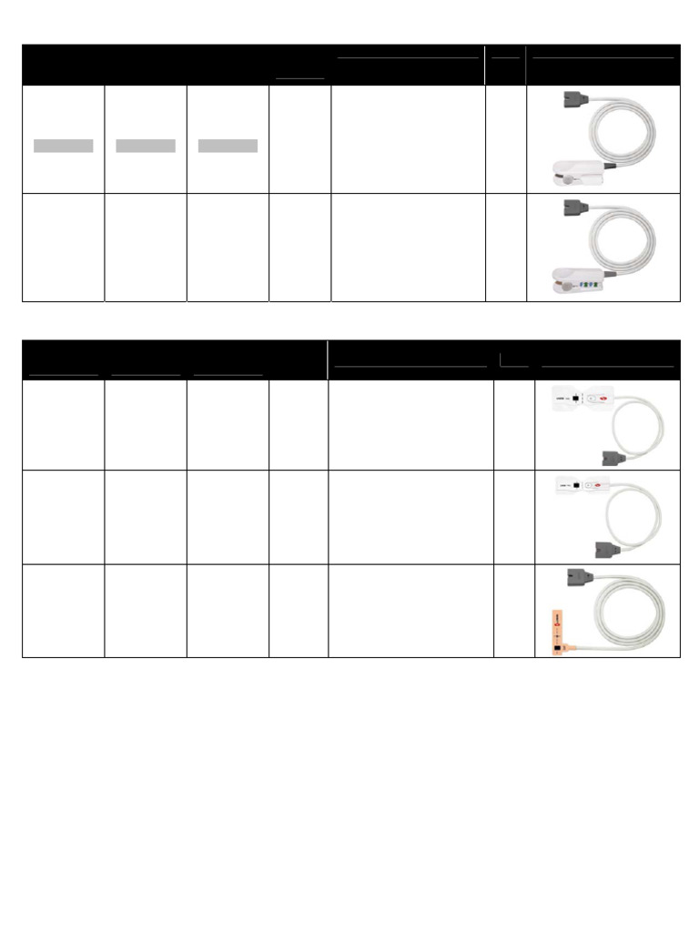Masimo and Nellcor Sensor Parts List With Images Spot Vs LXI Reference ...
