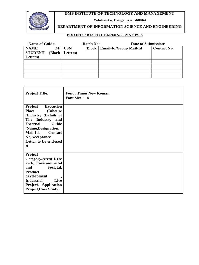 PBL - Synopsis Format - 2021 - 22 | PDF
