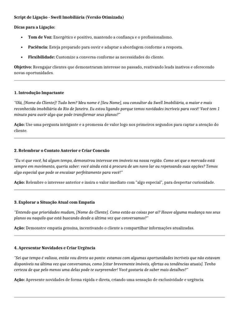 Script Ligacao Listagem Fria Swell Redo | PDF