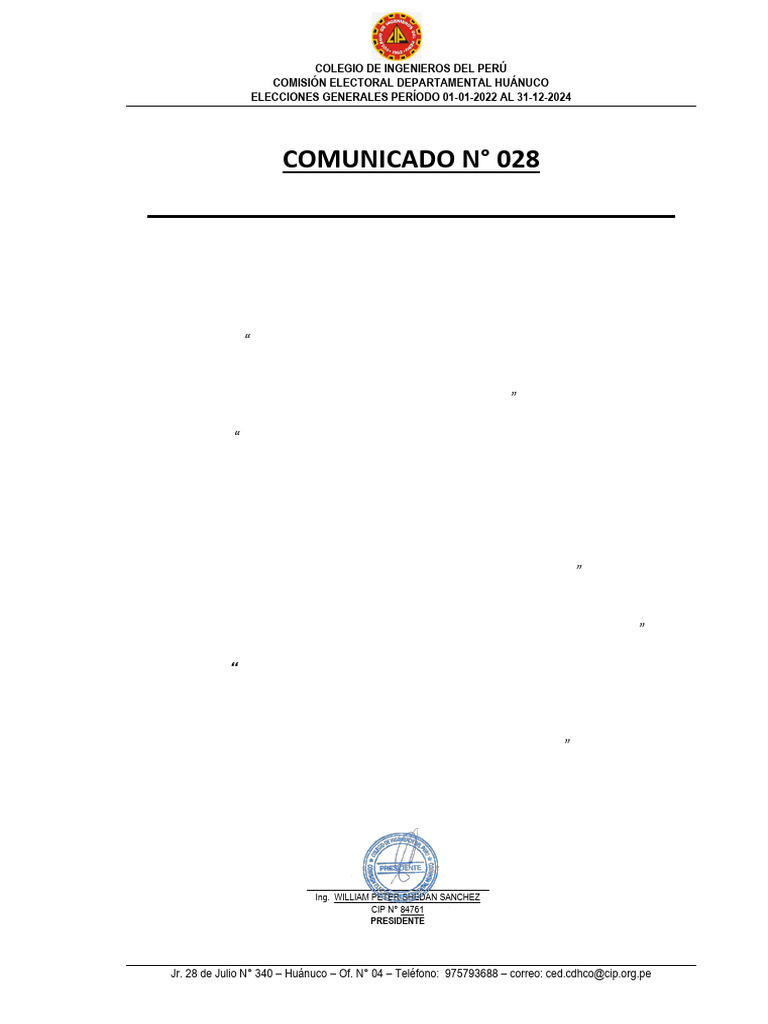 15 Nov 2021 Comunicado 028 Ced Huanuco | PDF