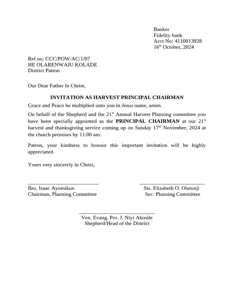 21st Harvest Invitation Letters | PDF