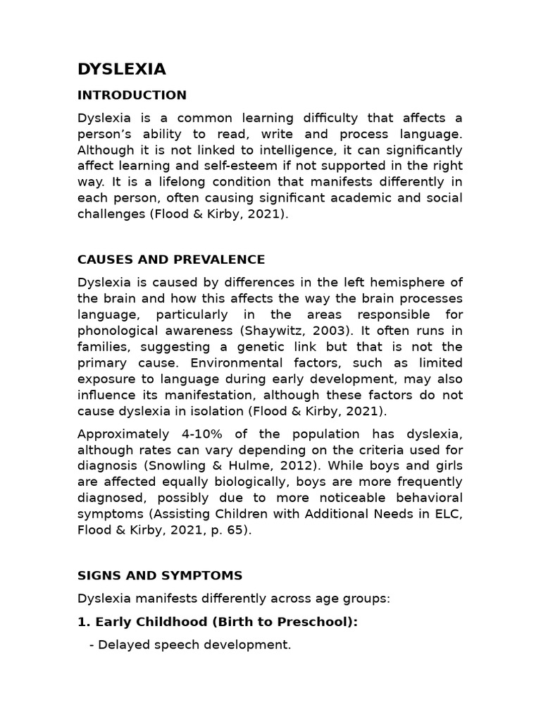 Dyslexia. | PDF | Dyslexia | Behavioural Sciences