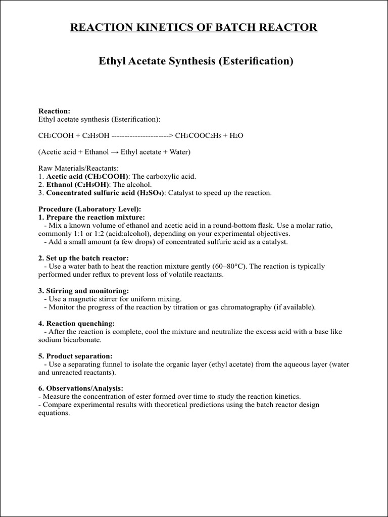 Analysis of Batch Reactor | PDF | Acid | Ester