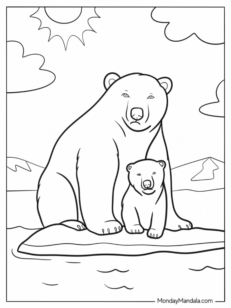 Mother and Baby Polar Bears Coloring Page | PDF