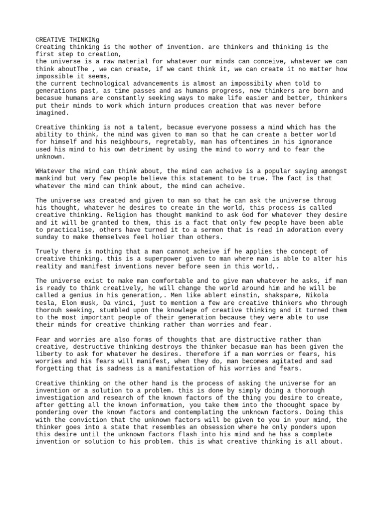 CREATIVE THINKING | PDF | Thought | Creativity