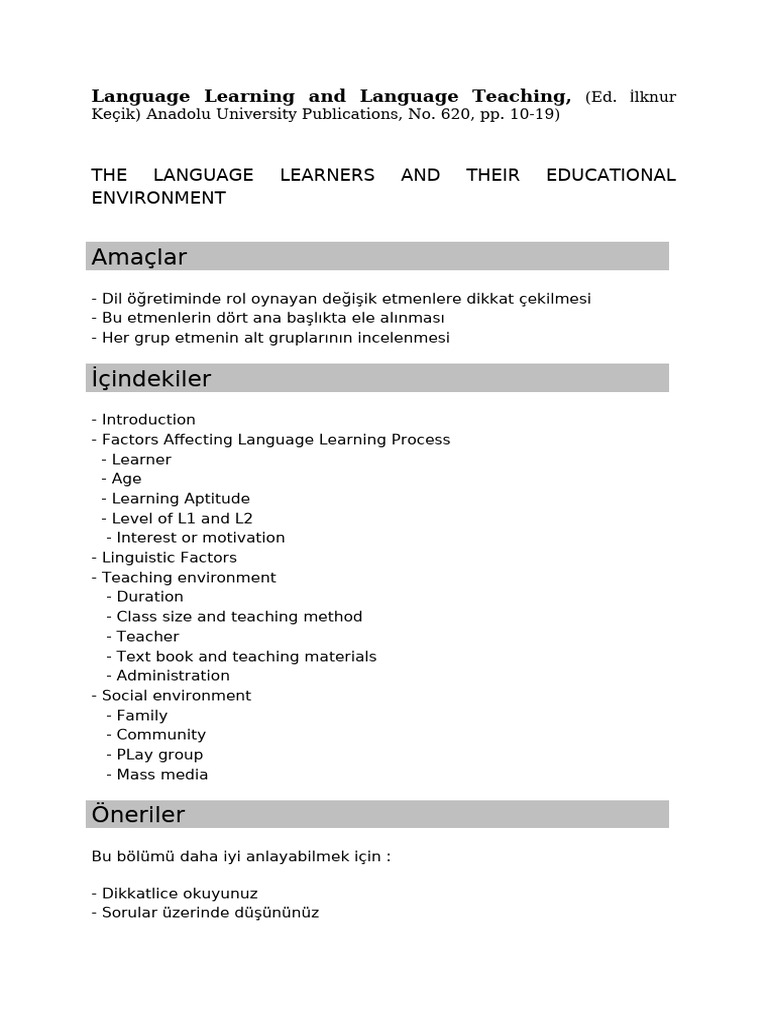 The Language Learners and Theır Educational Environment | PDF | Second Language | Learning