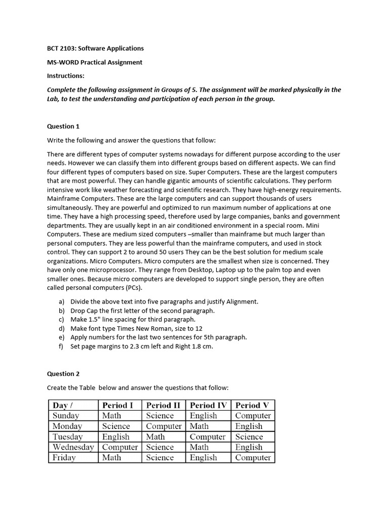 Bct 2103 Ms Word Practical Assignment 1 Pdf Personal Computers