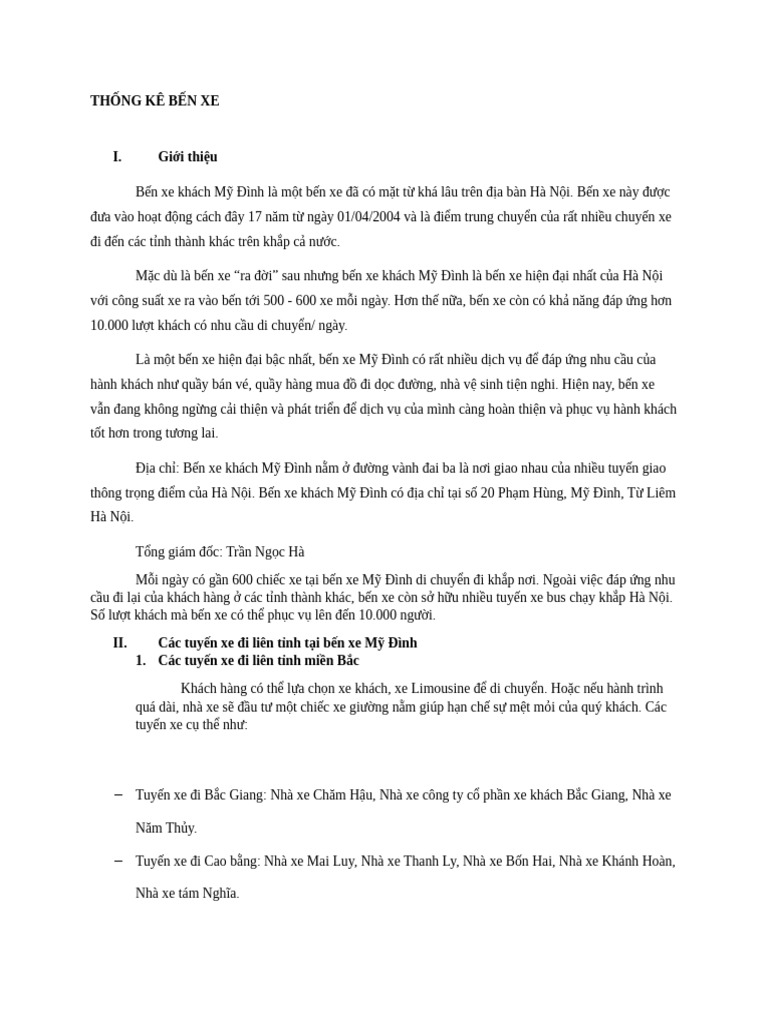 THỐNG KÊ BẾN XE | PDF