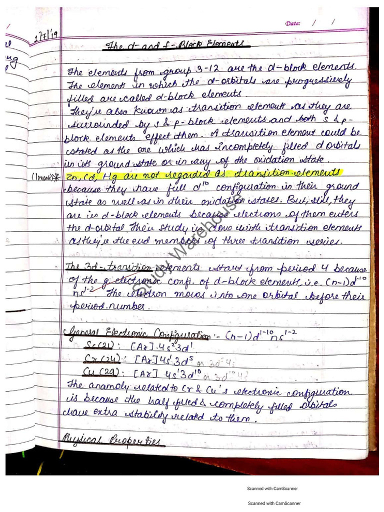 d- and f- block elements Class 12 Chemistry | PDF