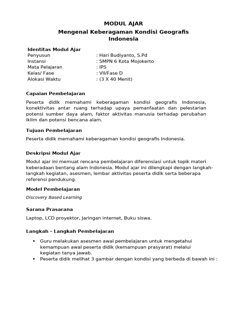 Modul Ajar Ilmu Pengetahuan Sosial (IPS) - Keberagaman Kondisi Geografis Indonesia Spensix 2024 ...