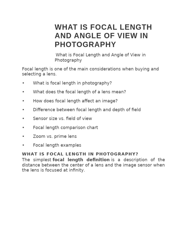 What Is Focal Length and Angle of View in Photography | PDF | Camera ...