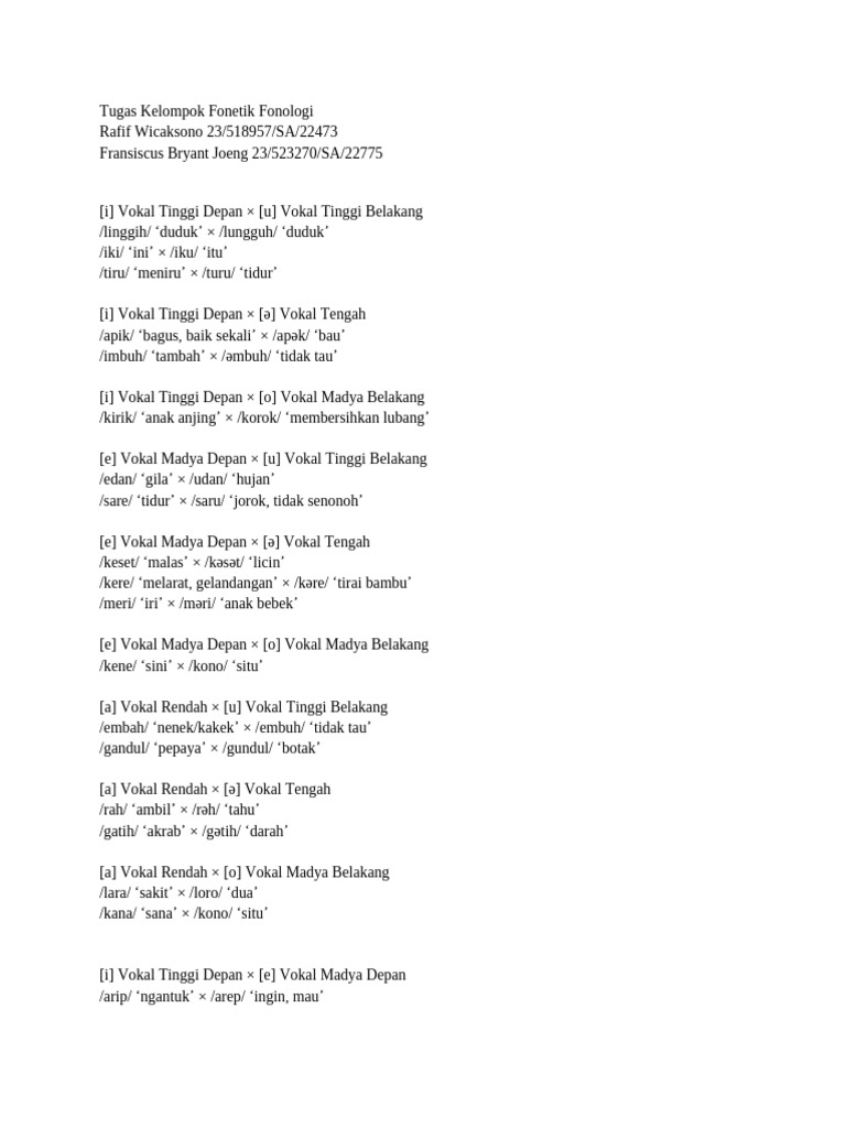 Pasangan Minimal Fonetik Fonologi | PDF