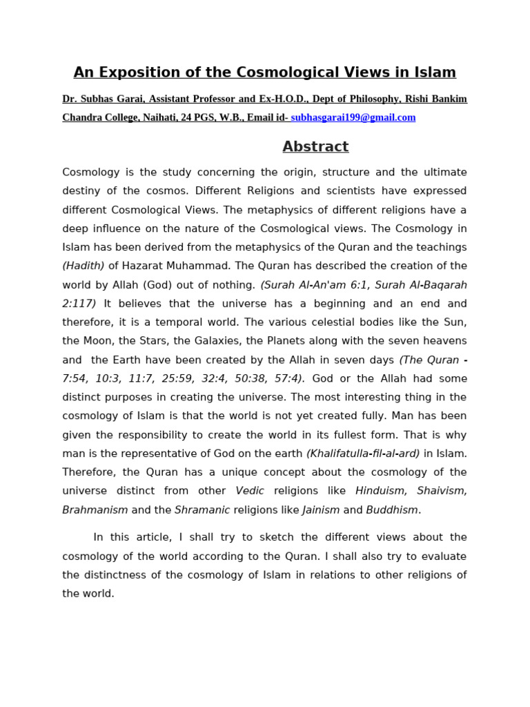 An Exposition of The Cosmological Views in Islam | PDF | God In Islam ...