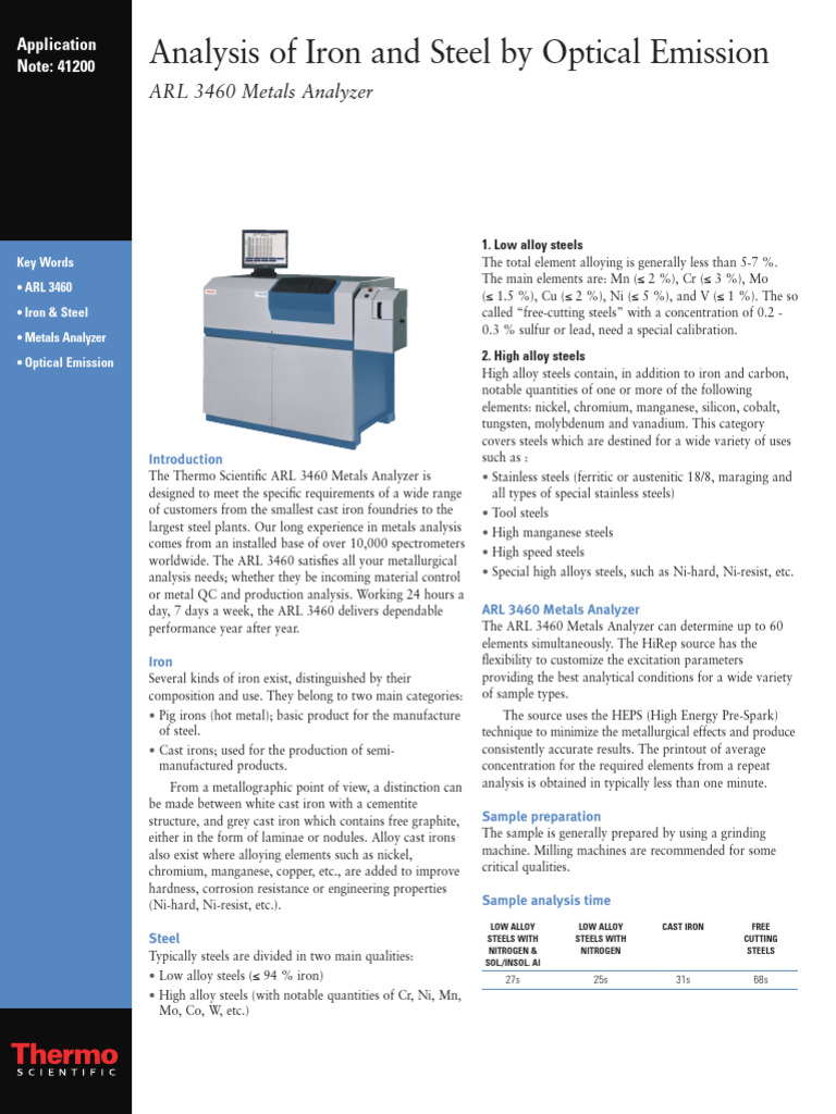 ARL 3460 Metals Analyzer Overview | PDF | Steel | Alloy