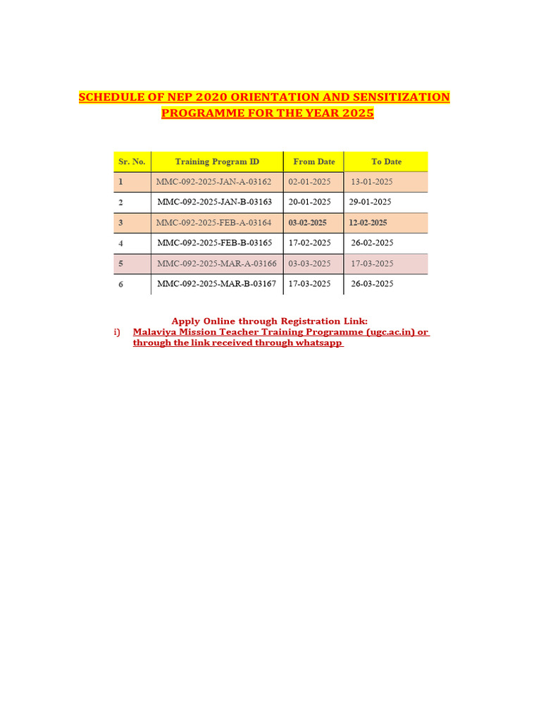 NEP 2025 Orientation Schedule | PDF