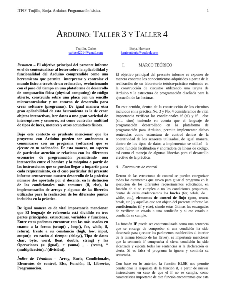 Arduino: Condicionales y Arrays | PDF | Arduino | Programación de computadoras