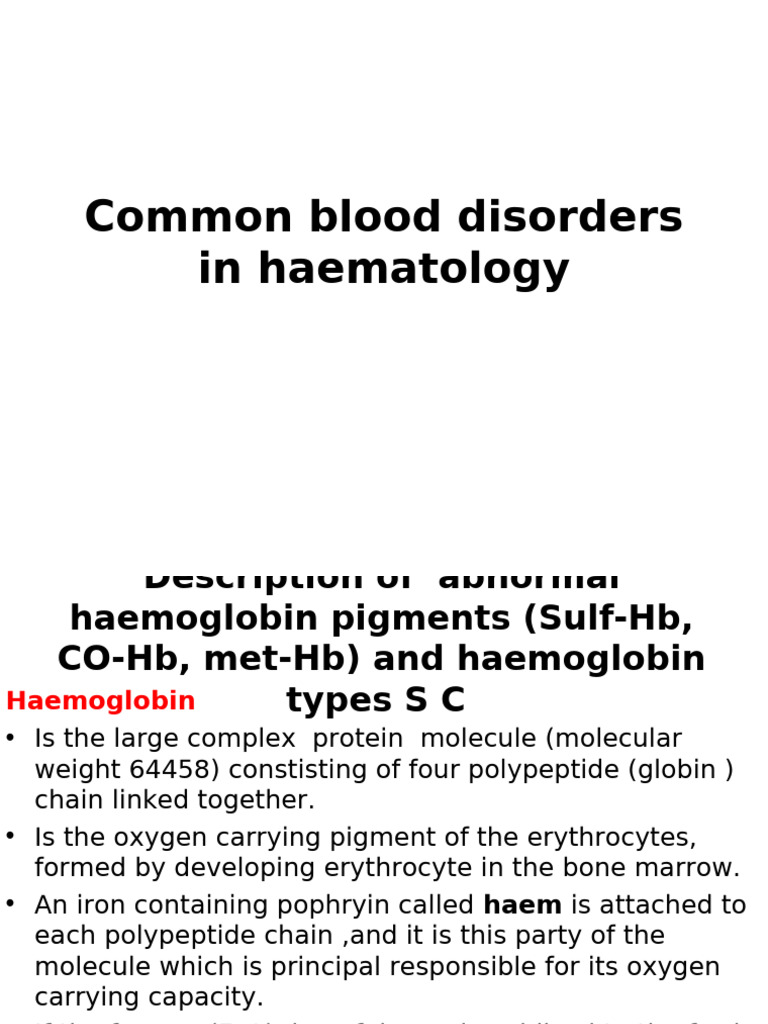 Common Blood Disorders in Haematology | PDF | Hemoglobin | Platelet