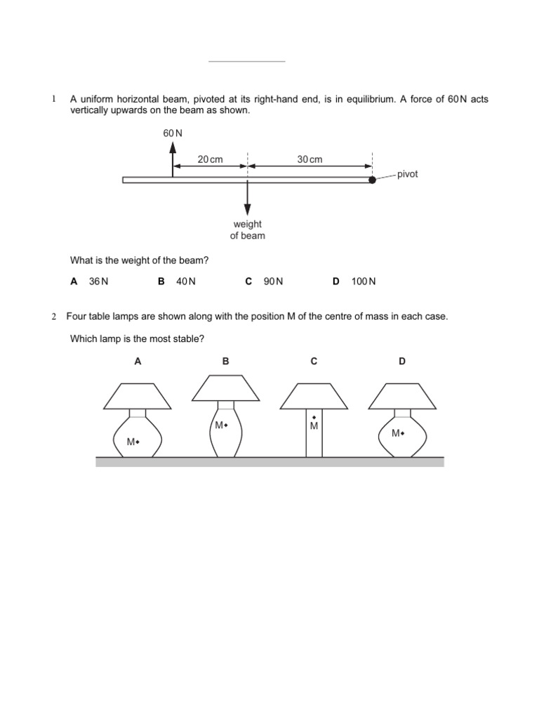Momentts and Stability Worksheet GR 9 | PDF | Center Of Mass | Weight