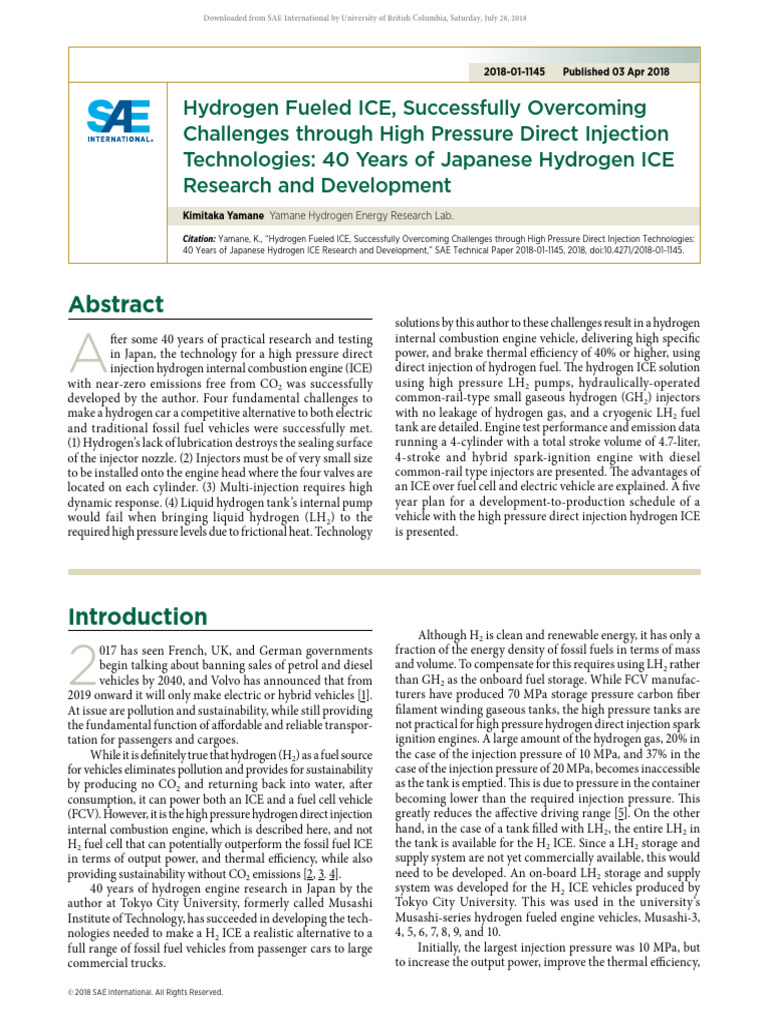 Advances in Hydrogen ICE Technology | PDF | Liquid Hydrogen | Diesel Engine