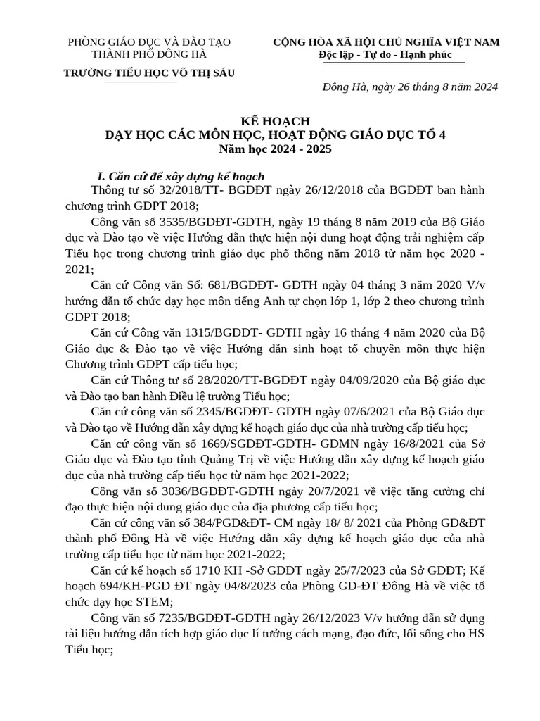 Khgd Môn Học Và Hđgd Tổ 4 24-25 | PDF