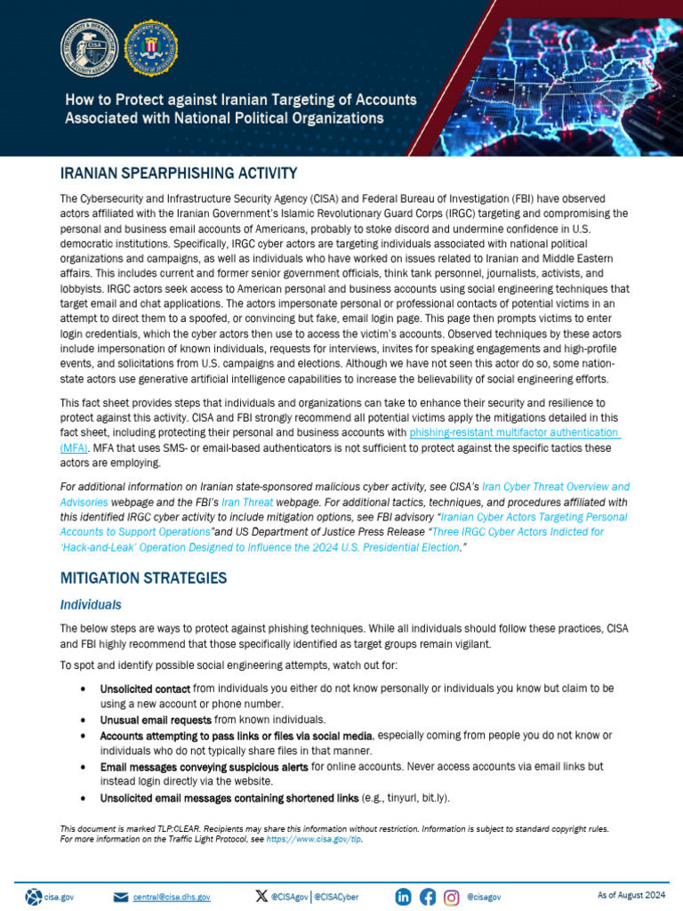 CISA FBI Protecting Against IRGC Phishing | PDF | Phishing | Computer ...