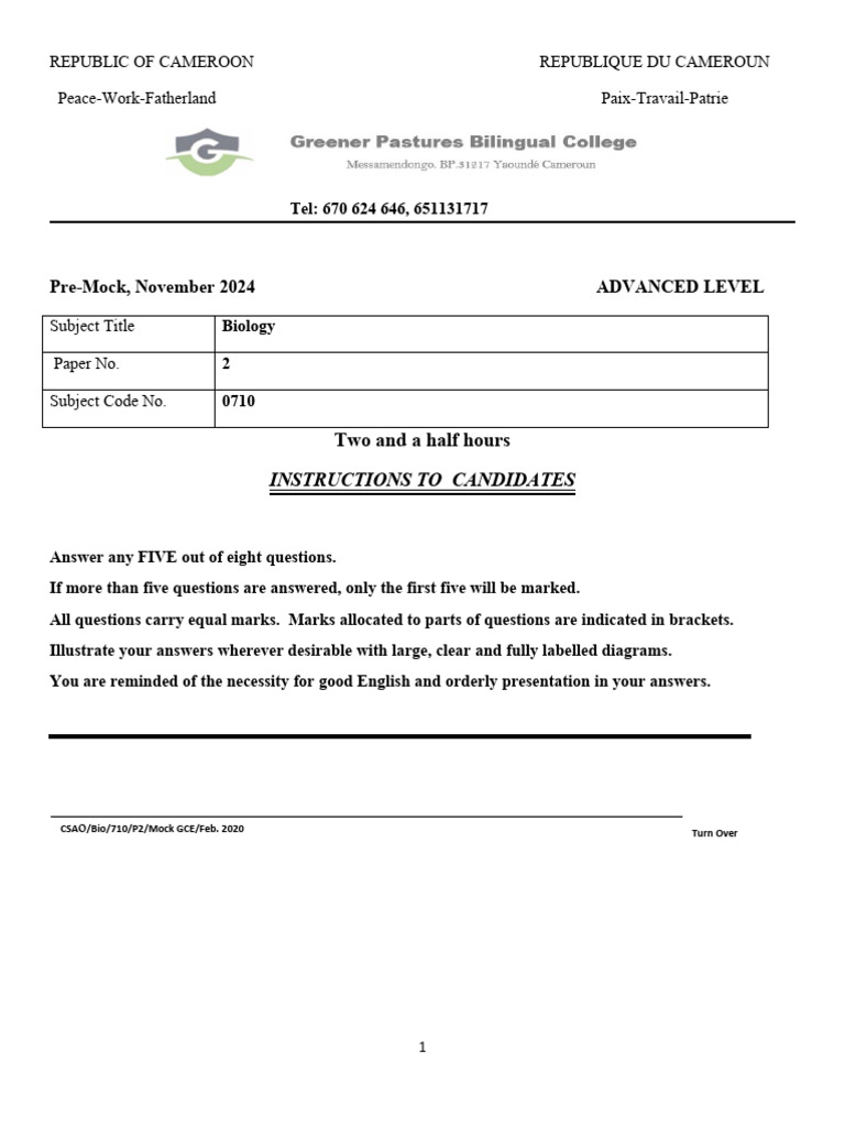 Ussbio p2 Pre Mock GPBC 2024 2025 | PDF | Cell (Biology) | Biotechnology