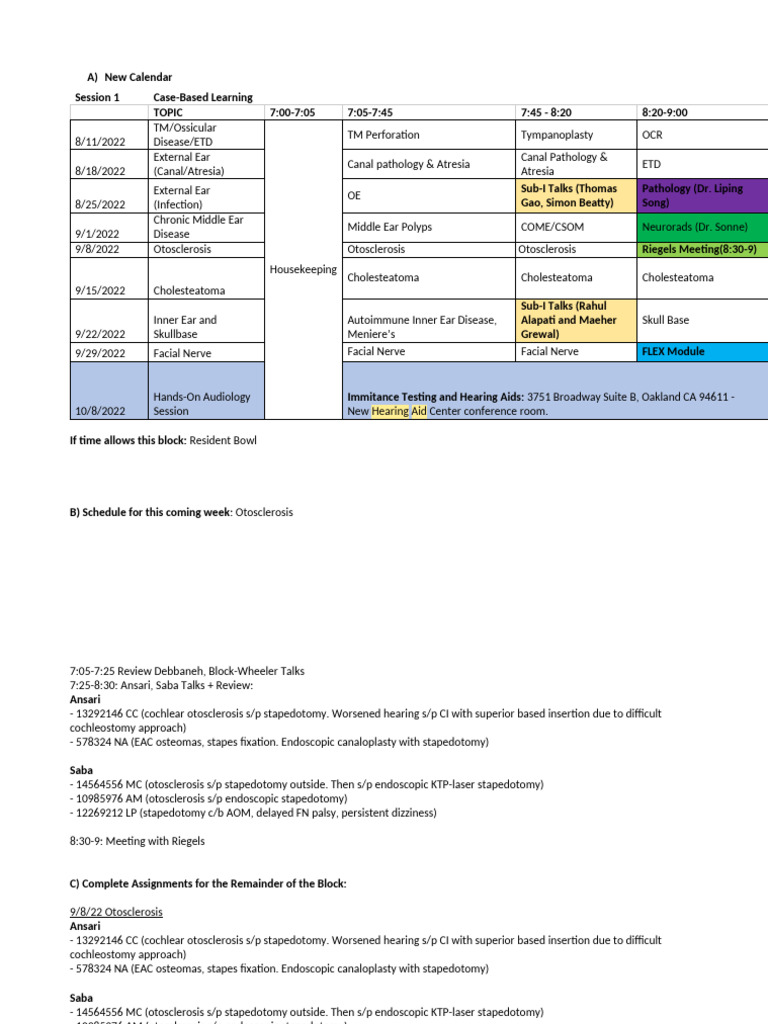 Updated Otology Session 1 Schedule | PDF | Ear | Neurology